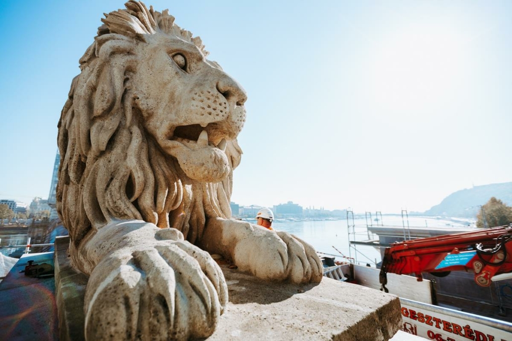 PHOTOS: The iconic limestone lions of the Budapest's Chain Bridge are ...